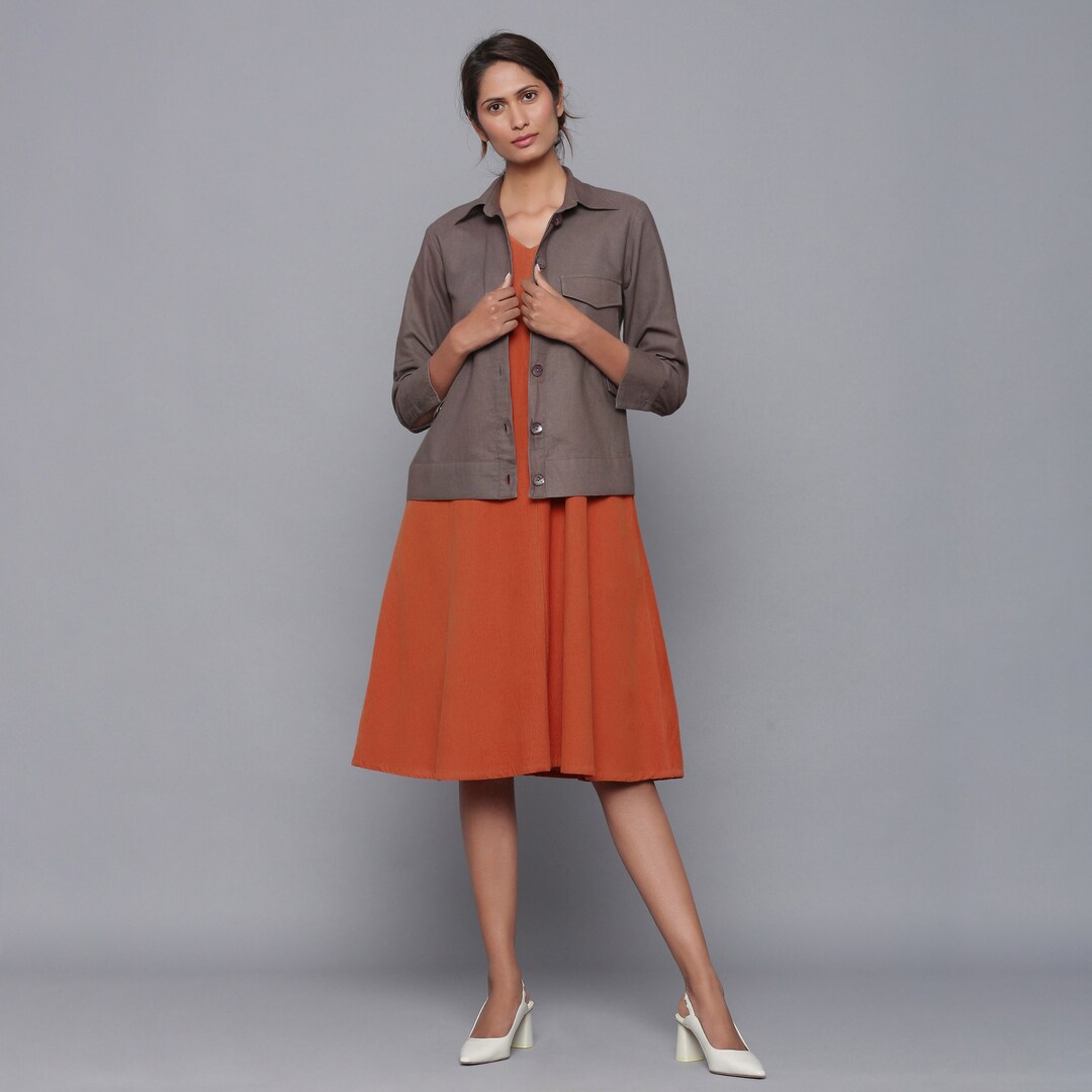Rust Corduroy Dress and Grey Jacket Set, Co-ord Set, Customizable Set ...