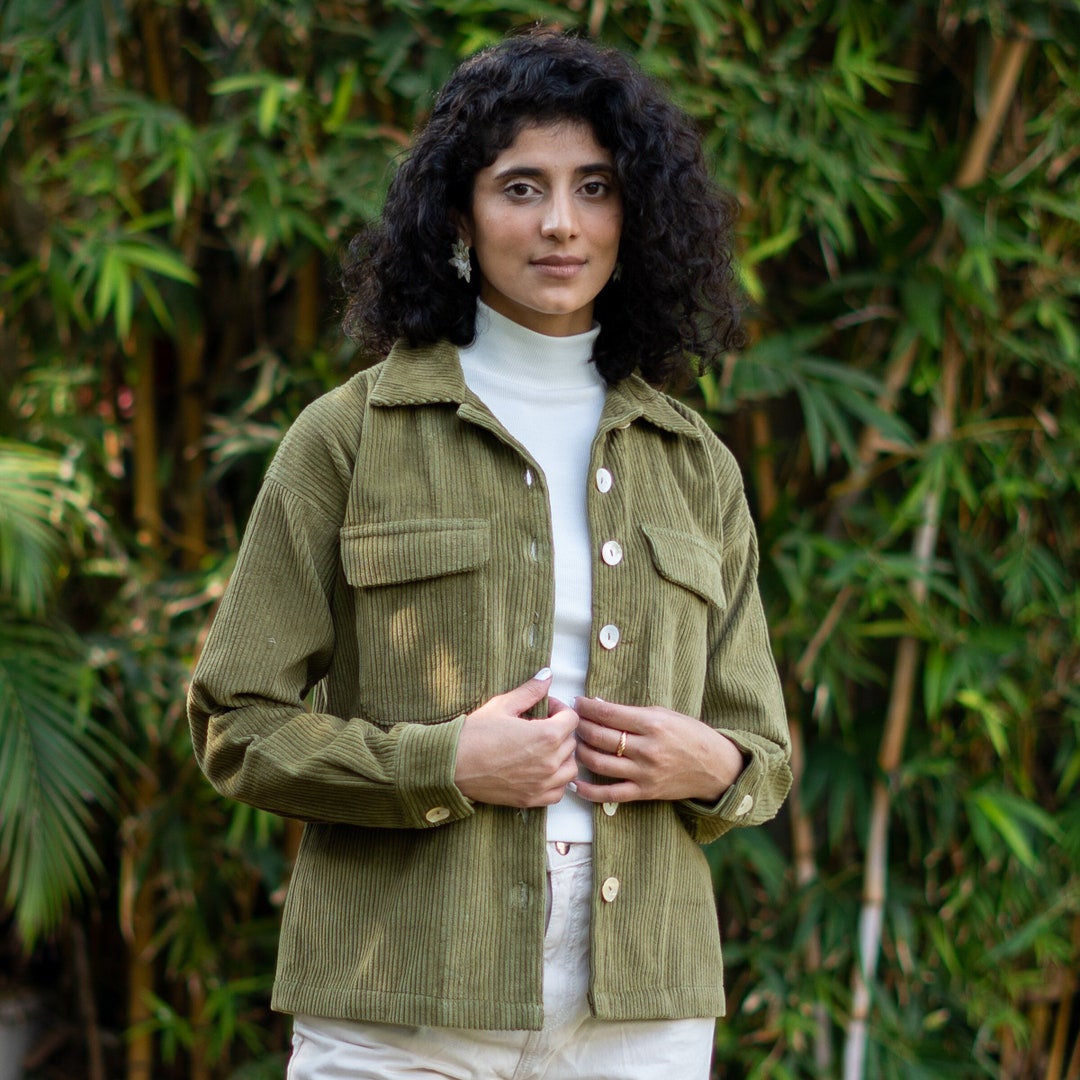 Warm Sage Green Shacket, Cotton Corduroy Shacket, Button-down Shacket ...
