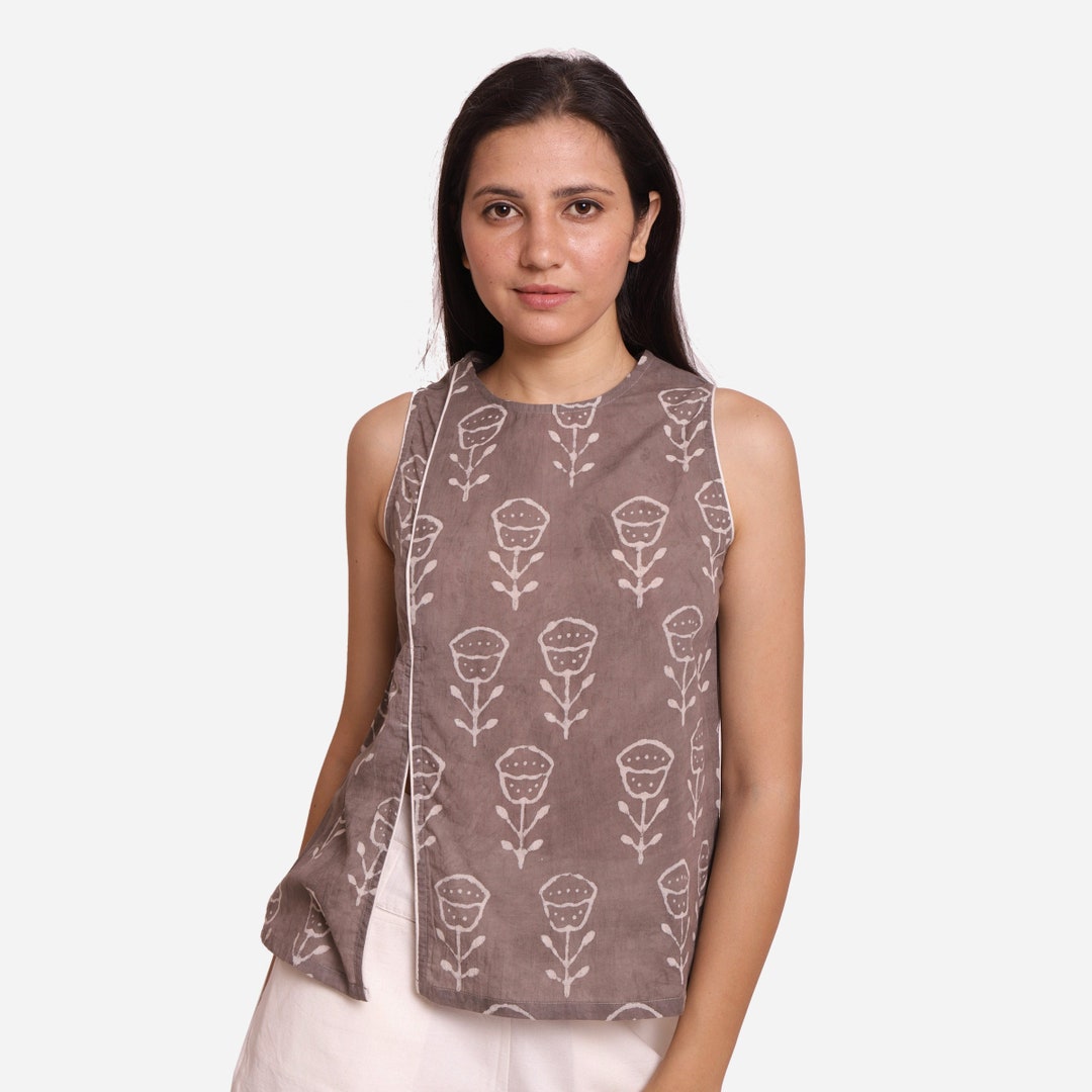 100% Cotton Dabu Block Print Top, Floral Top, Natural Dyed Fabric Top ...