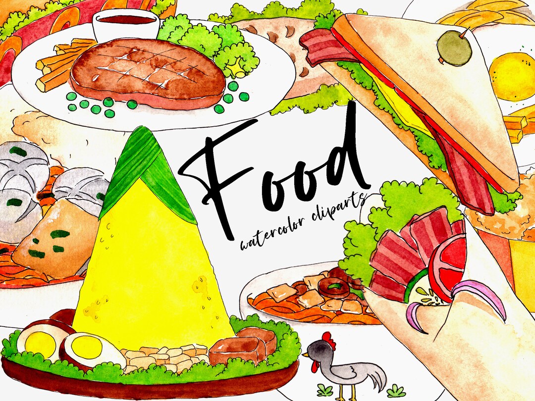 15 Set Watercolor Food Clipart, Hand Painted Clipart, Food Clipart ...