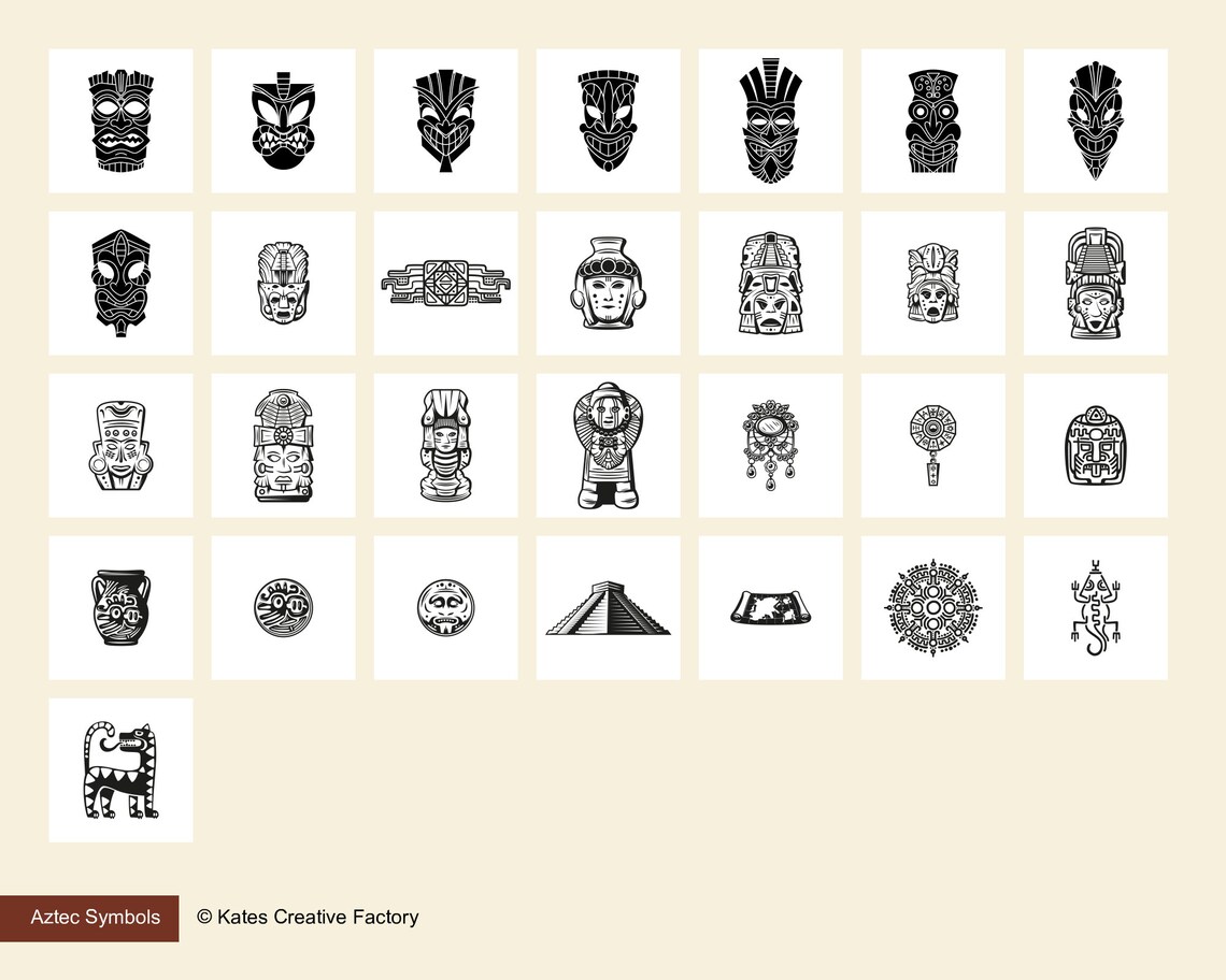 64 Aztec Symbols Tattoo Procreate Stamps Mayan Tattoo - Etsy