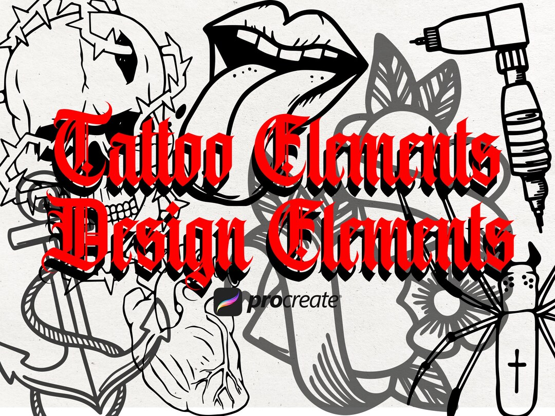 130 Tattoo Design Elements: Procreate Stamps & Stencils (digital ...