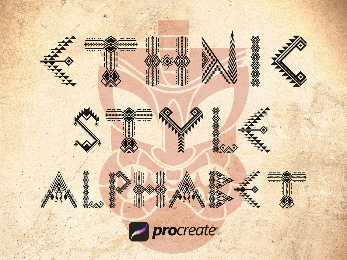 Ethnic Alphabet Procreate Stamps: Traditional Lettering (commercial ...