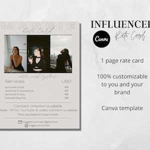Influencer Rate Card Template | 1 Page Rate Card | Canva Template ...