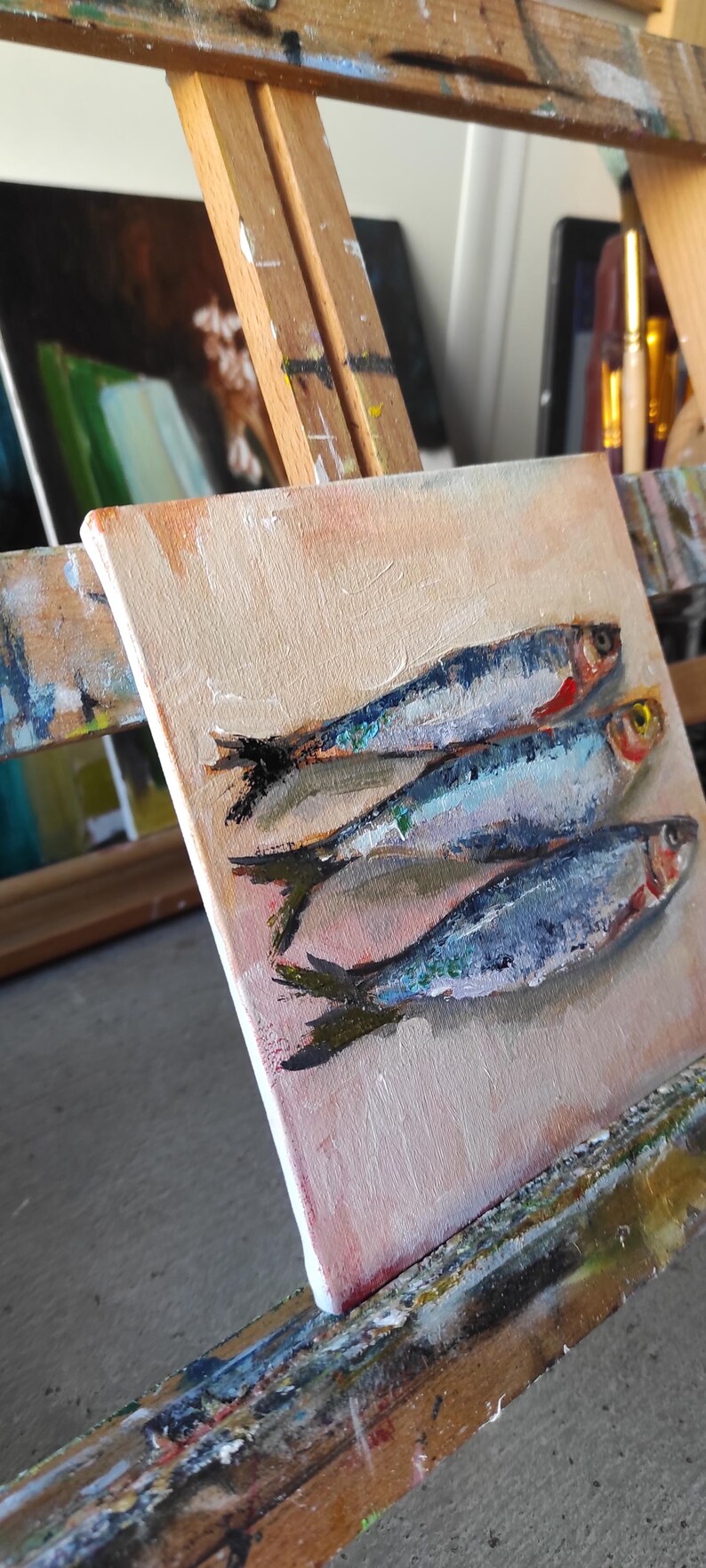 Sardines Painting Sardines Original Art Impasto Painting Semi Abstract ...