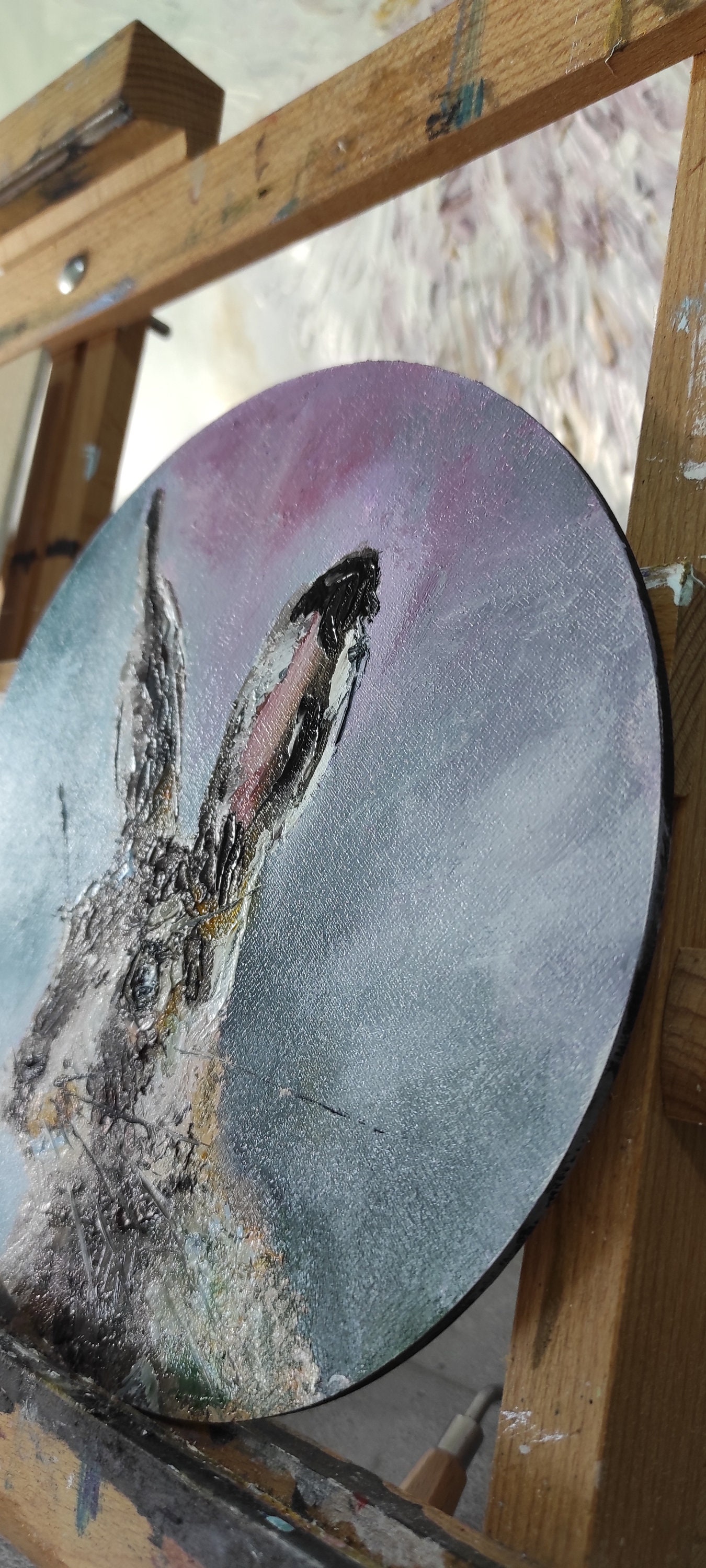 Original Hare Oil Painting, Round Impasto Canvas Art - Etsy