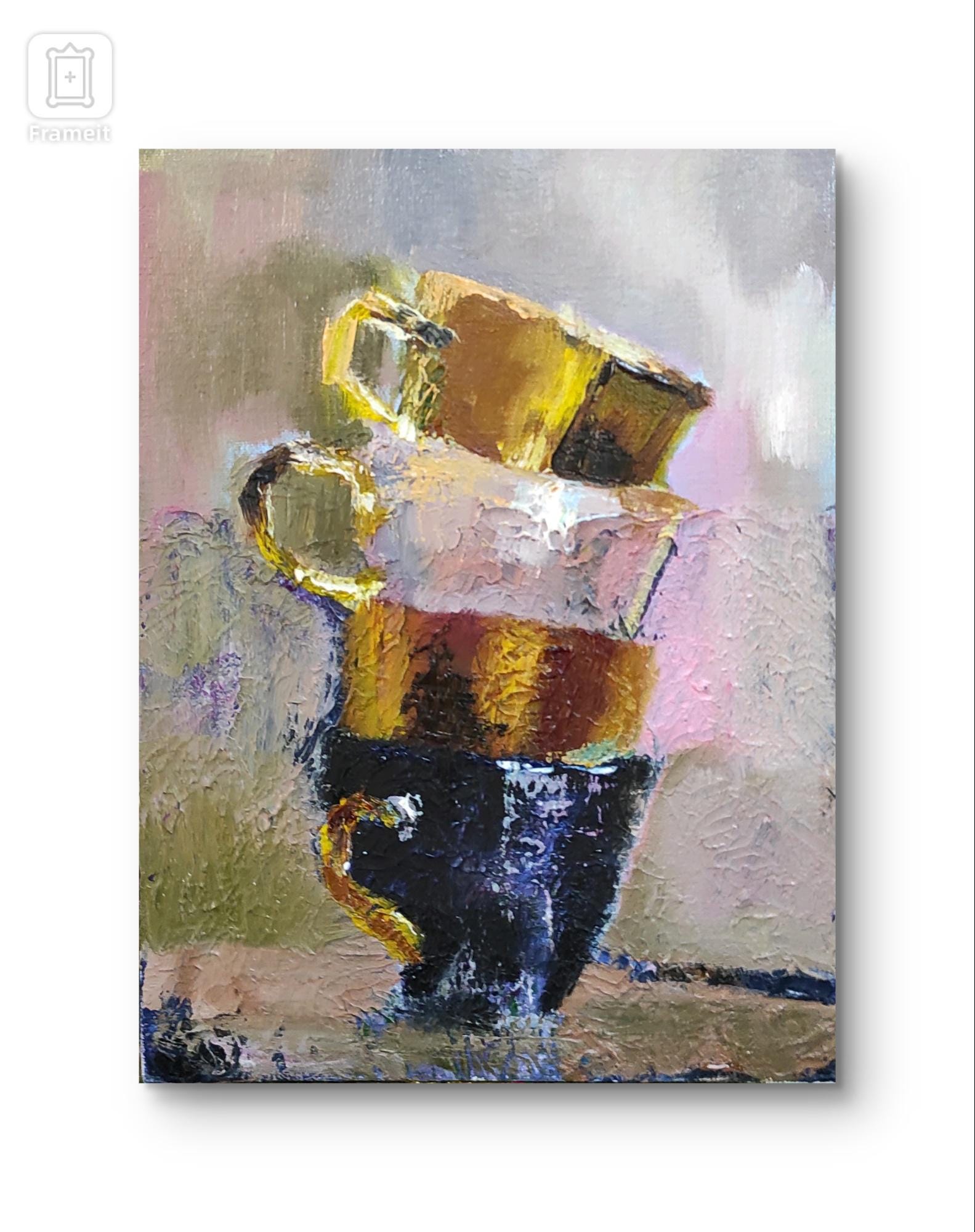 Still Life Original Art Cups Oil Painting Impasto Artwork Abstract ...