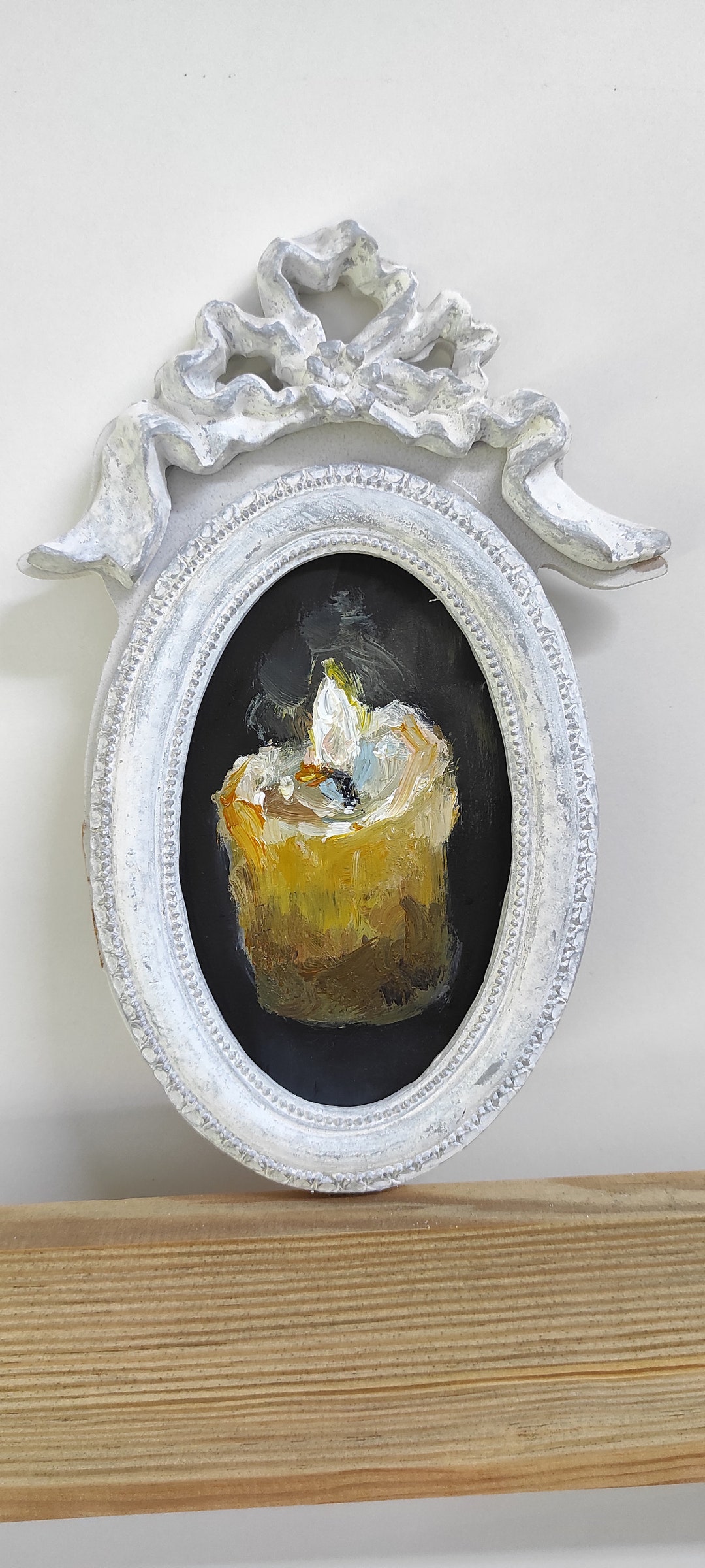 Dark Oil Painting Candle Painting Small Framed Art Candle Picture Small ...