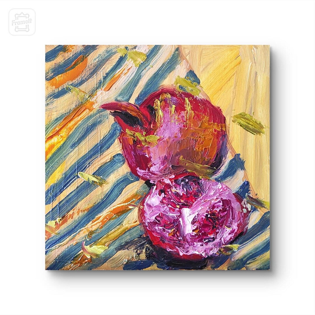 Garnet Painting Kitchen Wall Art Pomegranate Impasto Oil Painting Still ...