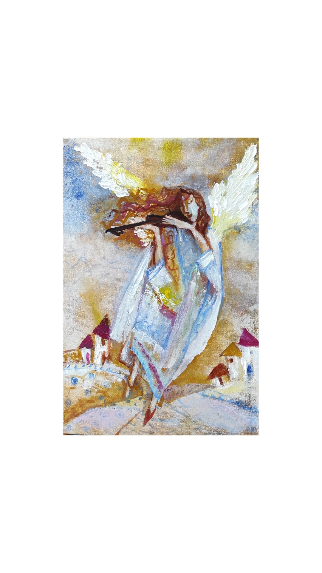 Red Haired Angel Guardian Angel Original Oil Painting Angel Wall Decor ...