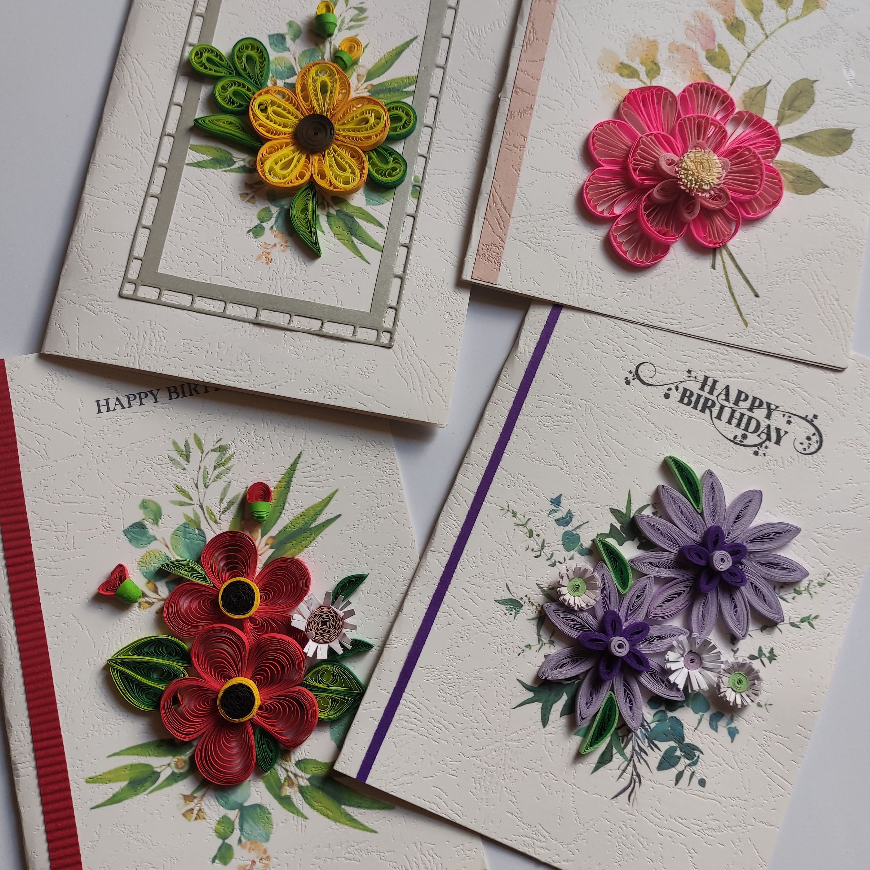 4 Quilled Cards/quilled Cards Set/paper Quilling/birthday Gift ...