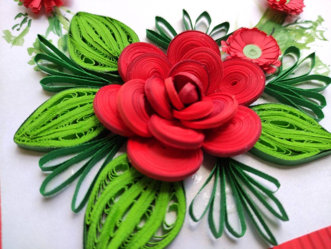 Red Rose Quilled Card/paper Flowers Cards/card for Him Her/paper ...