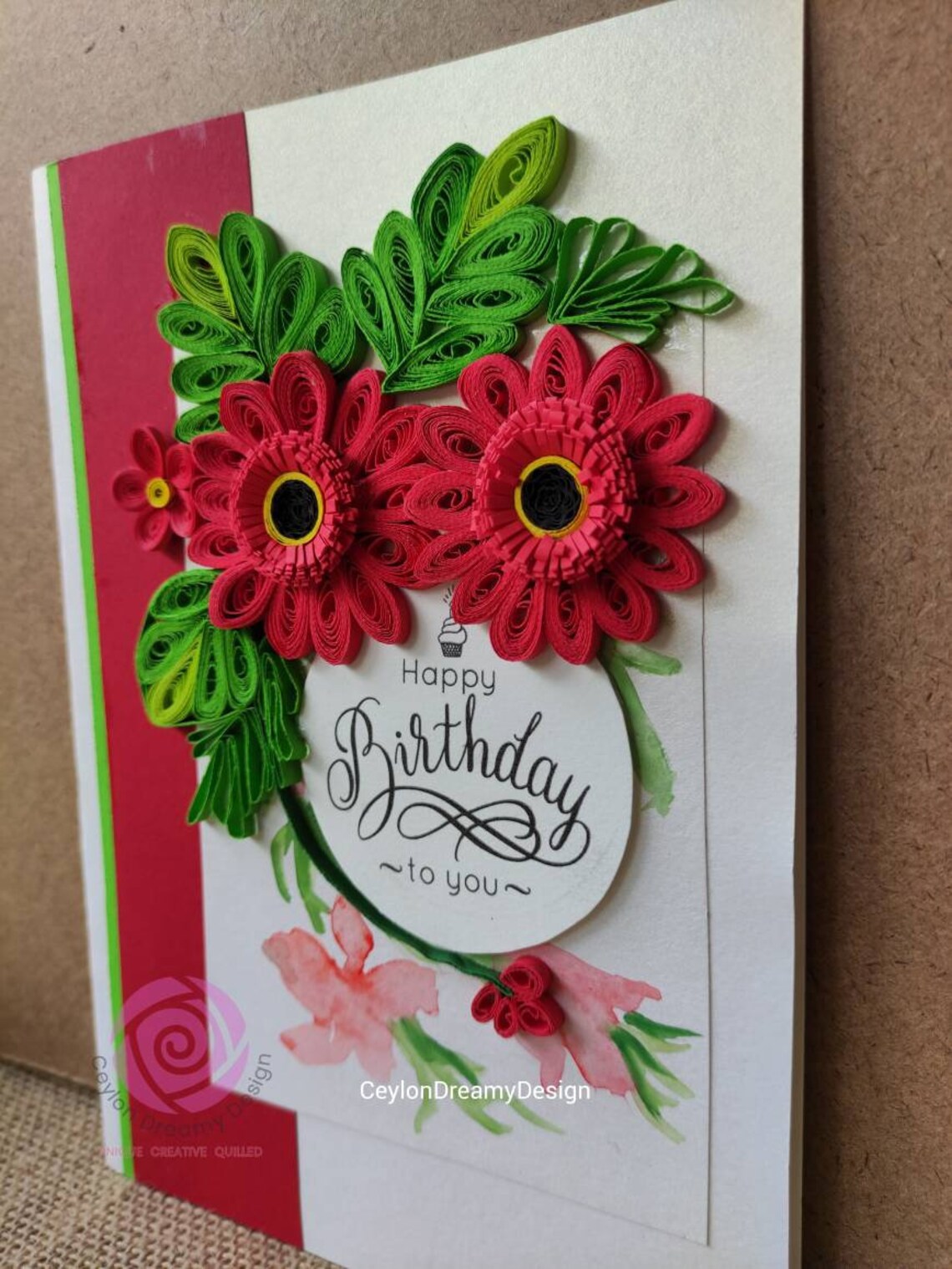 Red Colour Quilled Birthday Card/paper Flowers Cards/card for - Etsy
