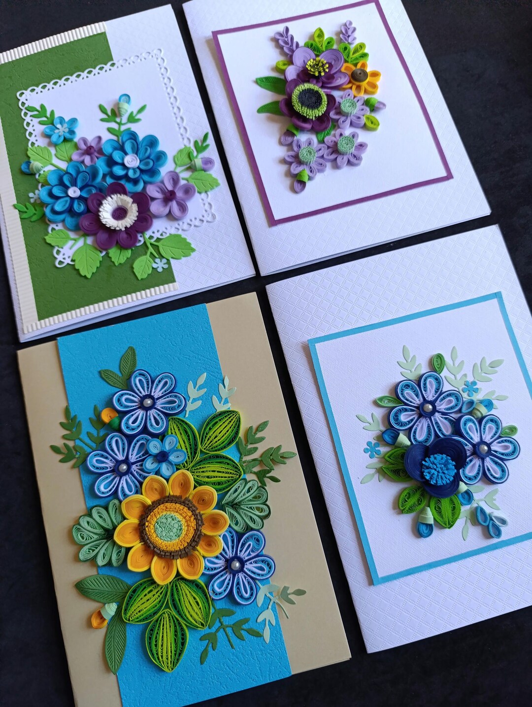 4 Quilled Cards/quilled Cards Set/paper Quilling/birthday Anniversary ...