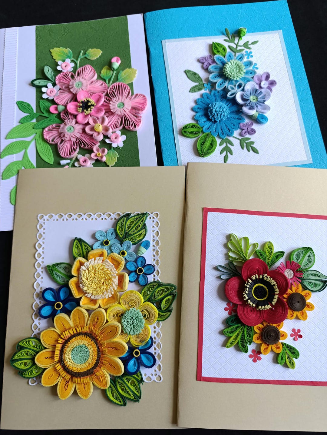 4 Quilled Cards/quilled Cards Set/paper Quilling/birthday Anniversary ...