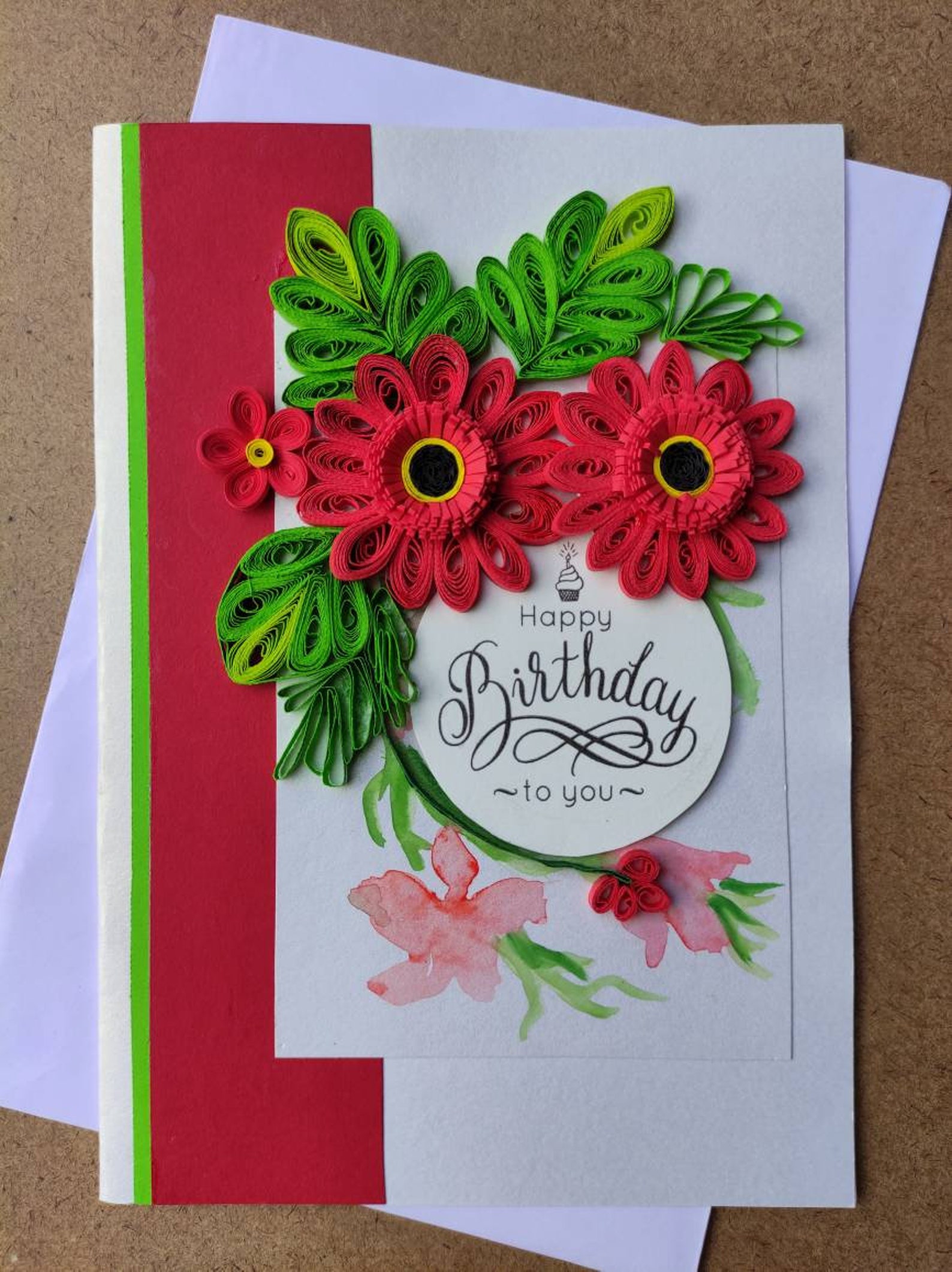 Red Colour Quilled Birthday Card/paper Flowers Cards/card for - Etsy
