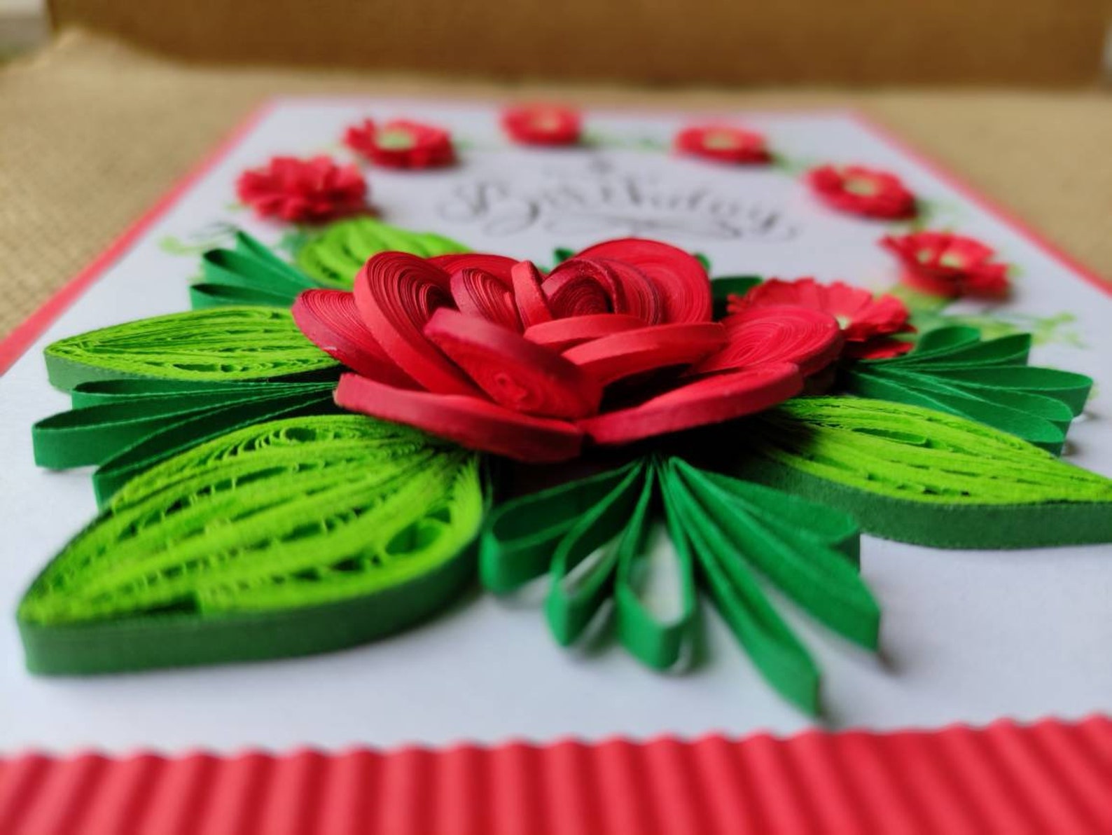 Red Rose Quilled Card/paper Flowers Cards/card for Him Her/paper ...