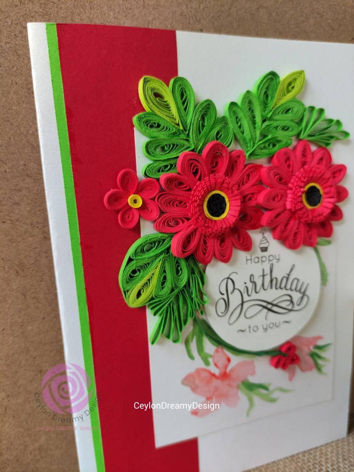 Red Colour Quilled Birthday Card/paper Flowers Cards/card for - Etsy