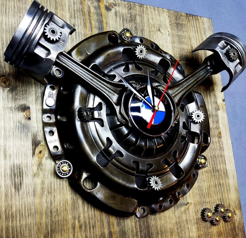 BMW Theme Wall Clock Automotive Art Pressure Plate Piston Auto Decor ...