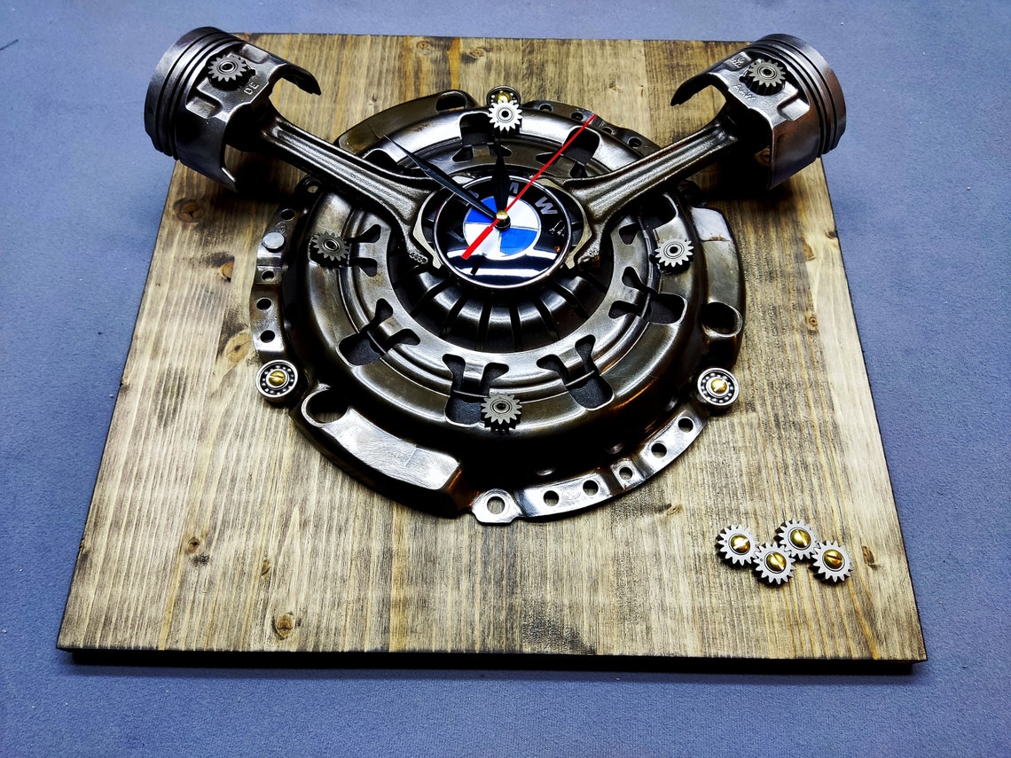 BMW Theme Wall Clock Automotive Art Pressure Plate Piston Auto Decor ...