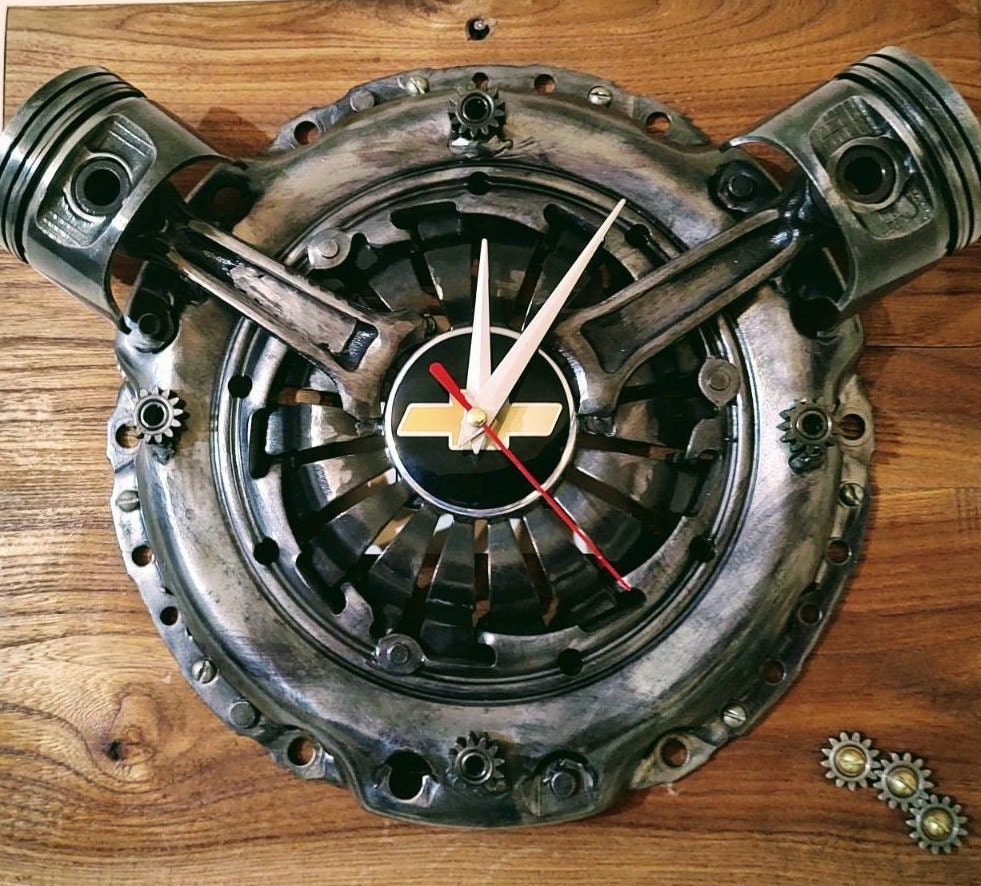Chevrolet Chevy Emblem Wall Clock Automotive Art Pressure Plate Auto ...