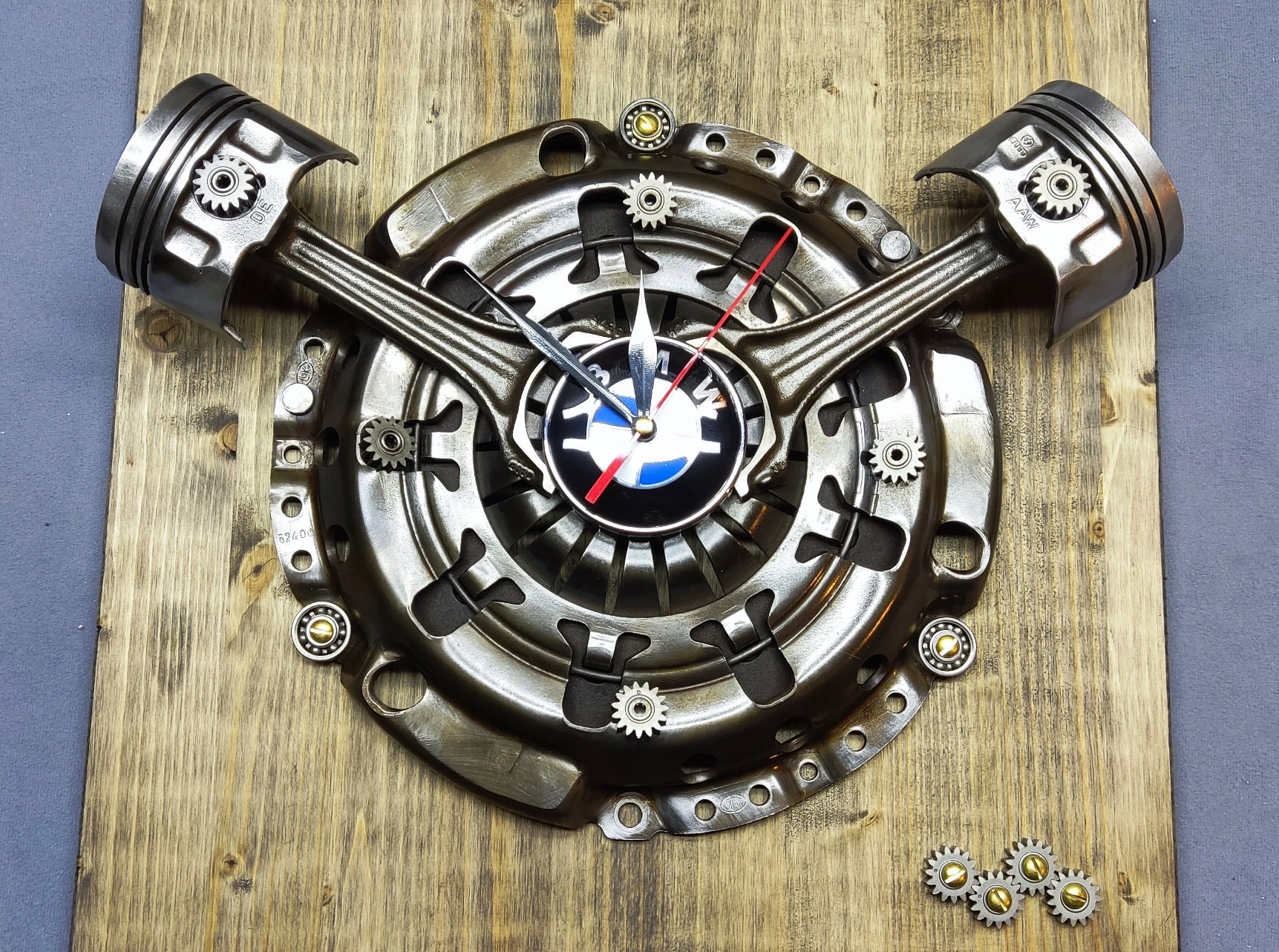 BMW Theme Wall Clock Automotive Art Pressure Plate Piston Auto Decor ...
