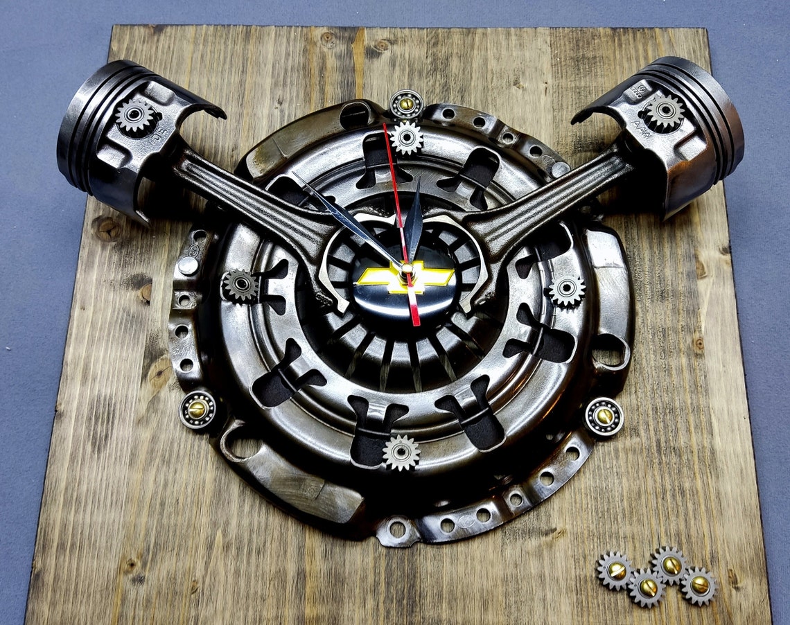 Chevrolet Chevy Emblem Wall Clock Automotive Art Pressure Plate Auto ...