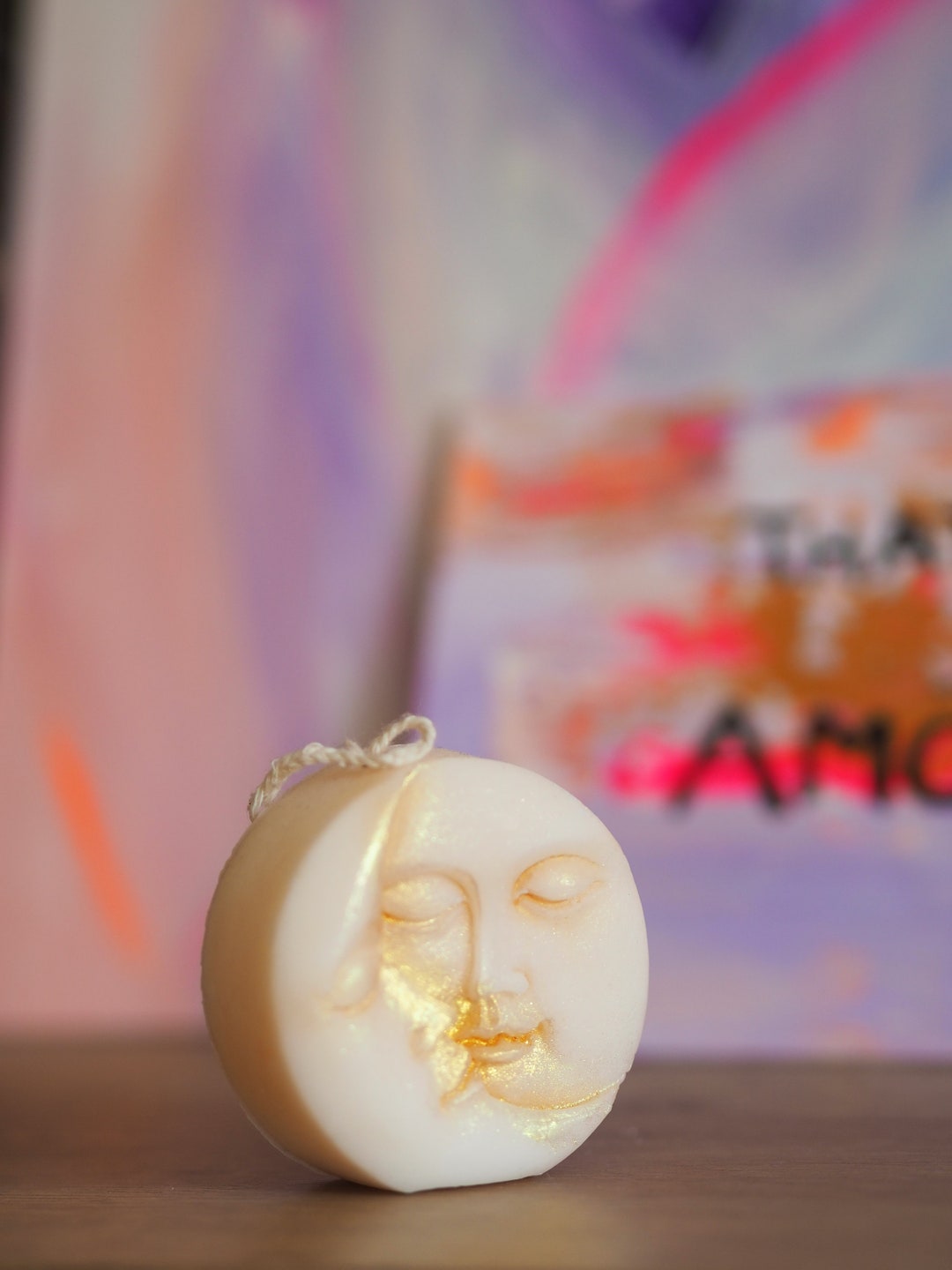 Sun and Moon Candle Sol Y Luna WHITE W/ Golden Shimmer / Vanilla ...