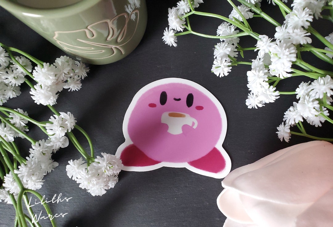 Kirby With Tea Sticker - Kirby Inspired - Poyo - Cute - Video Game ...
