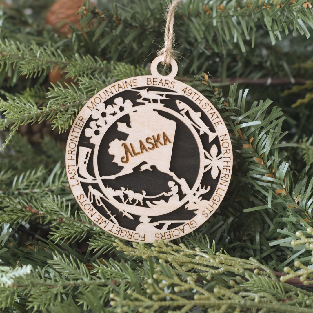 Alaska Christmas Ornament, Wood Christmas Ornament, Alaska Ornament, 50 ...