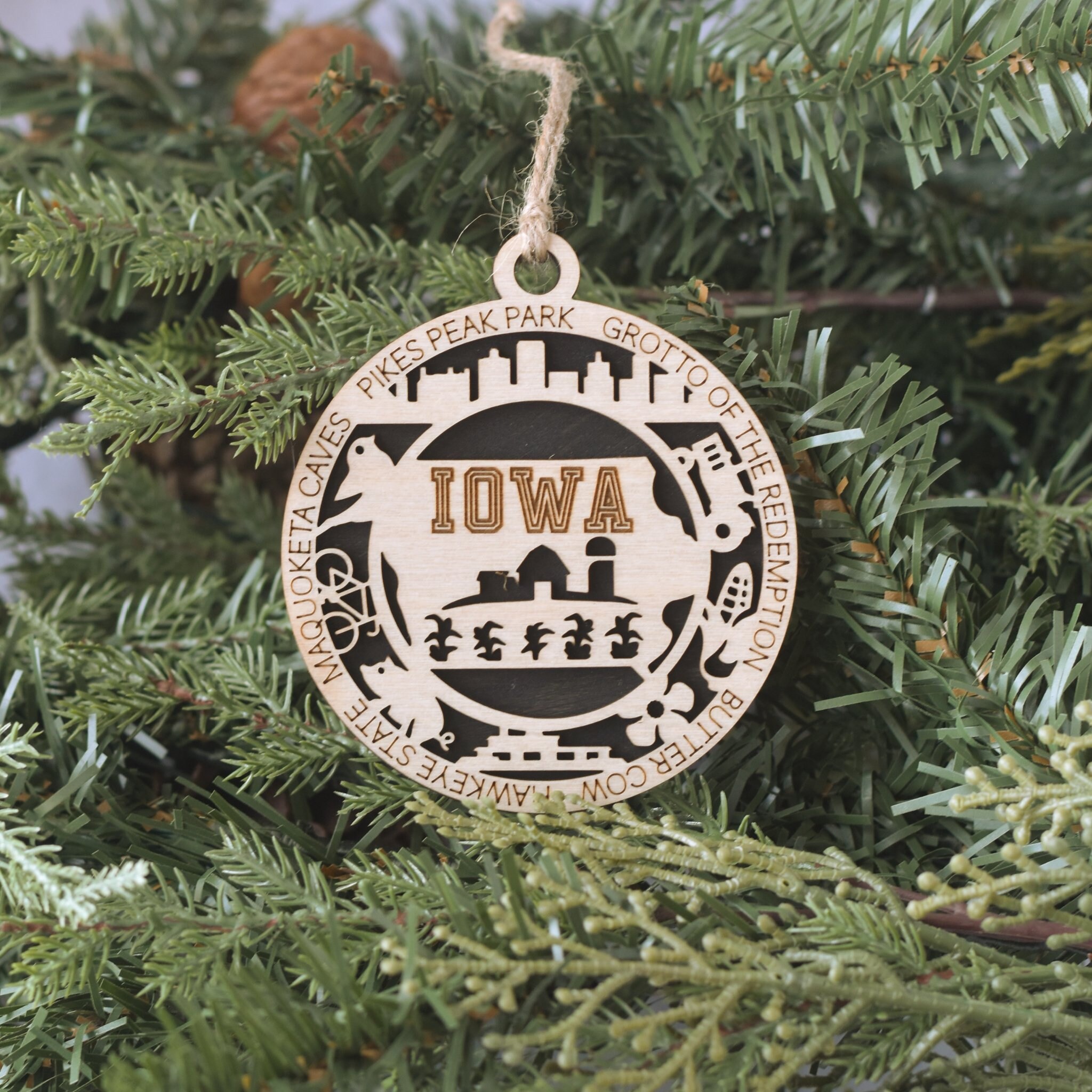 Iowa Christmas Ornament, Wood Christmas Ornament, Iowa Ornament, 50 ...