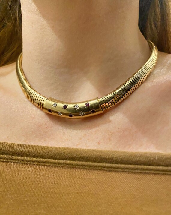 14k star set diamond ruby 1940s tubogas snake collar … - Gem