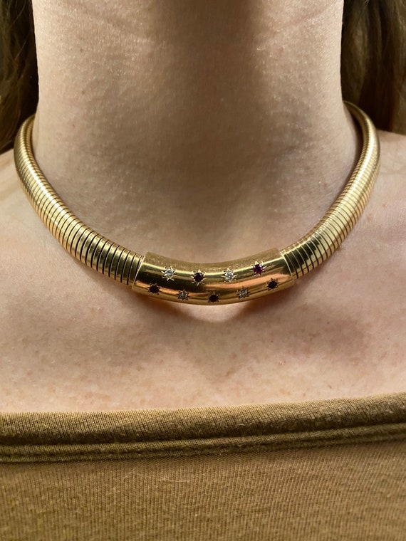 14k star set diamond ruby 1940s tubogas snake collar … - Gem