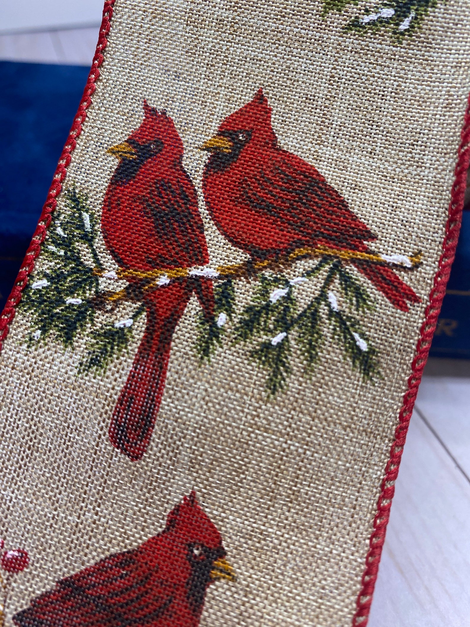 Christmas winter red cardinals wired ribbon festive cardinal | Etsy