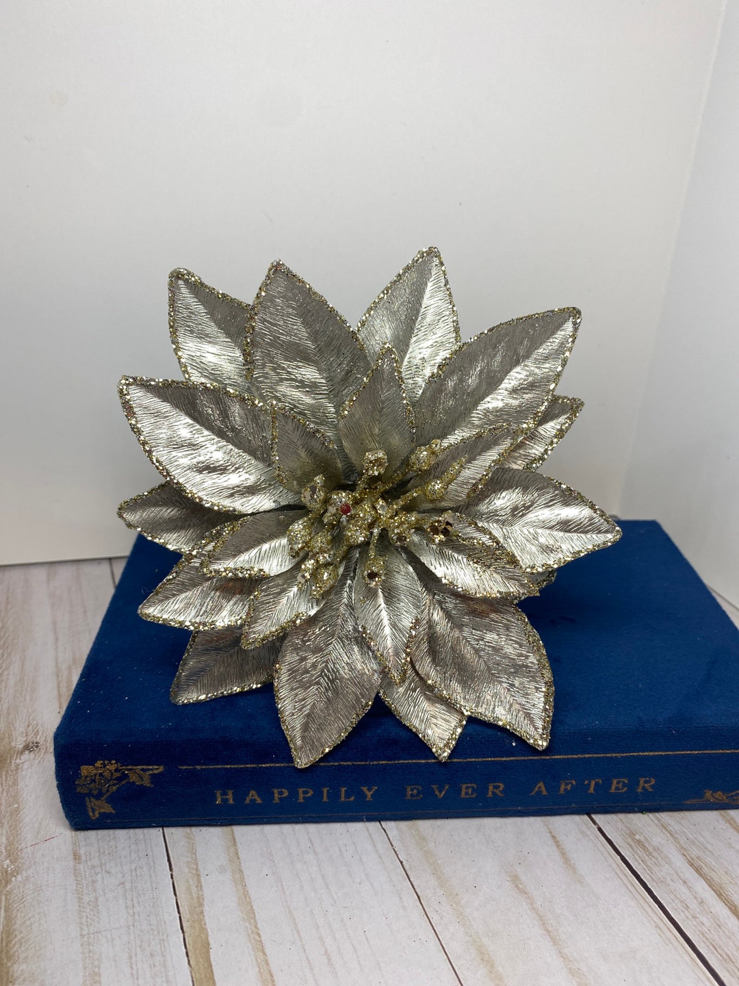 Antique Silver Metallic Floral Flower Pick Christmas Floral - Etsy