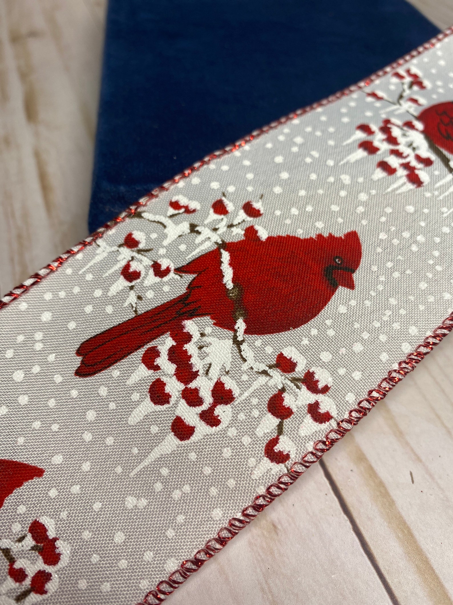 Christmas winter red cardinals wired ribbon festive cardinal | Etsy