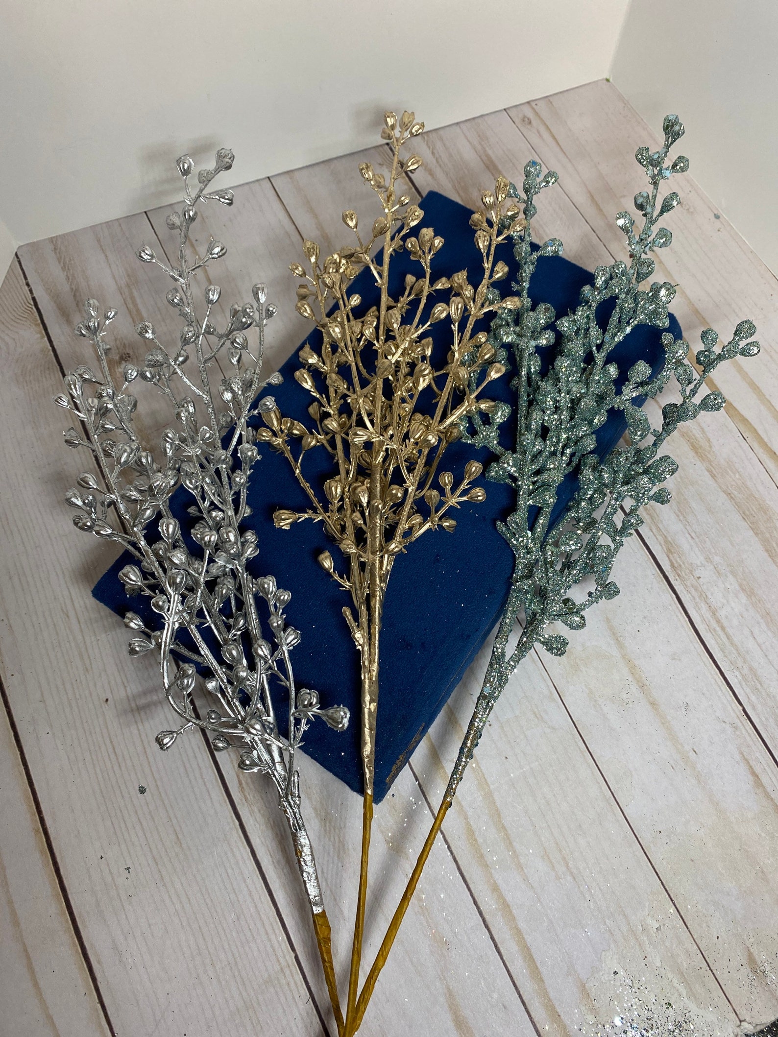 Ice Blue Christmas Pick Gold Christmas Pick Silver - Etsy