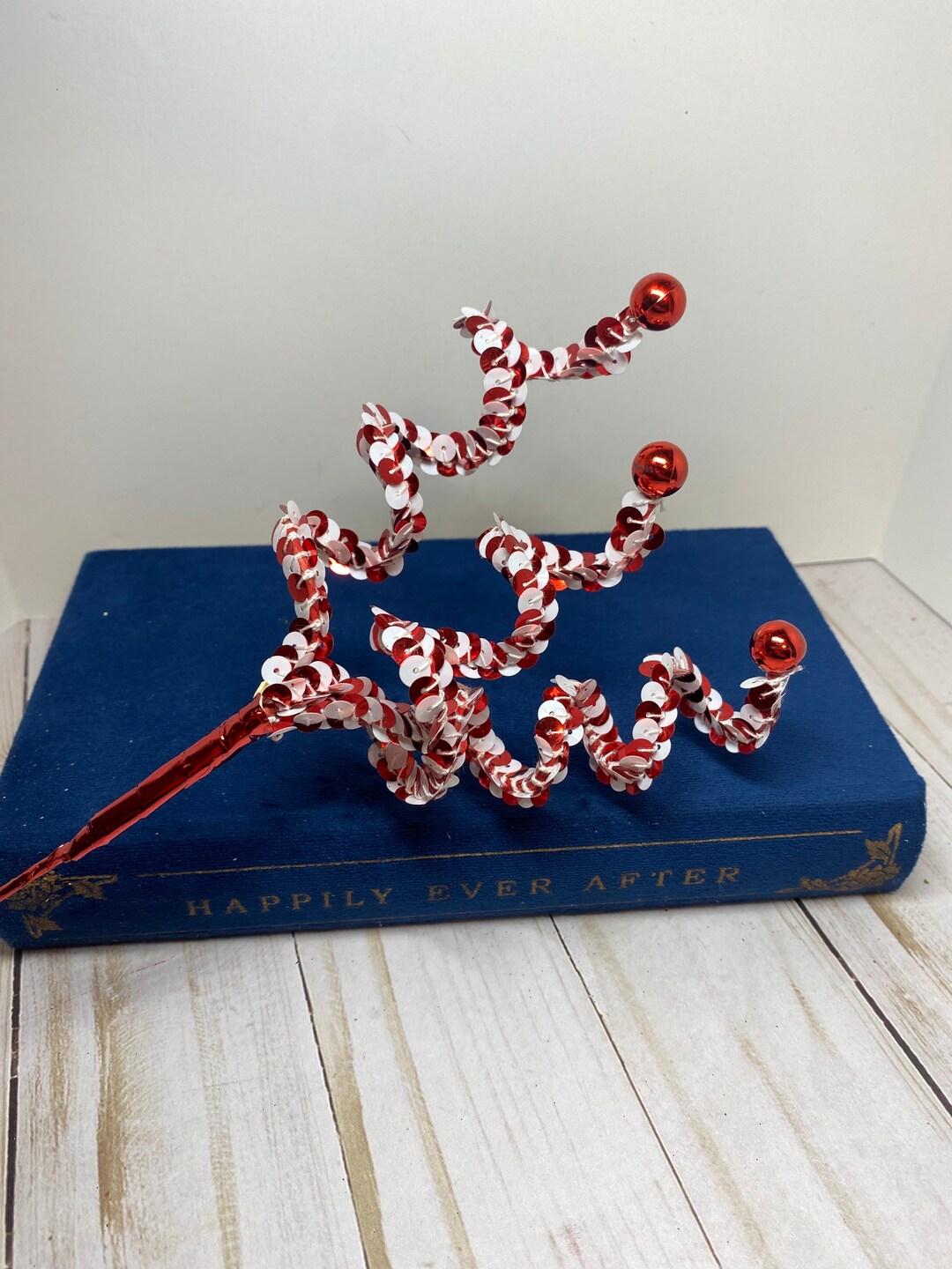 Peppermint Sequin Curly Christmas Pick Ted and White Pick Candy Cane ...