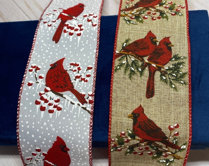 Christmas Winter Red Cardinals Wired Ribbon Festive Cardinal - Etsy