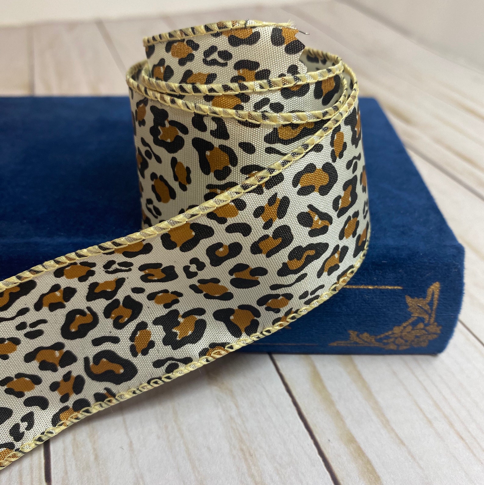 Leopard print wired ribbon brown beige 1.5 bow wreath ribbon | Etsy