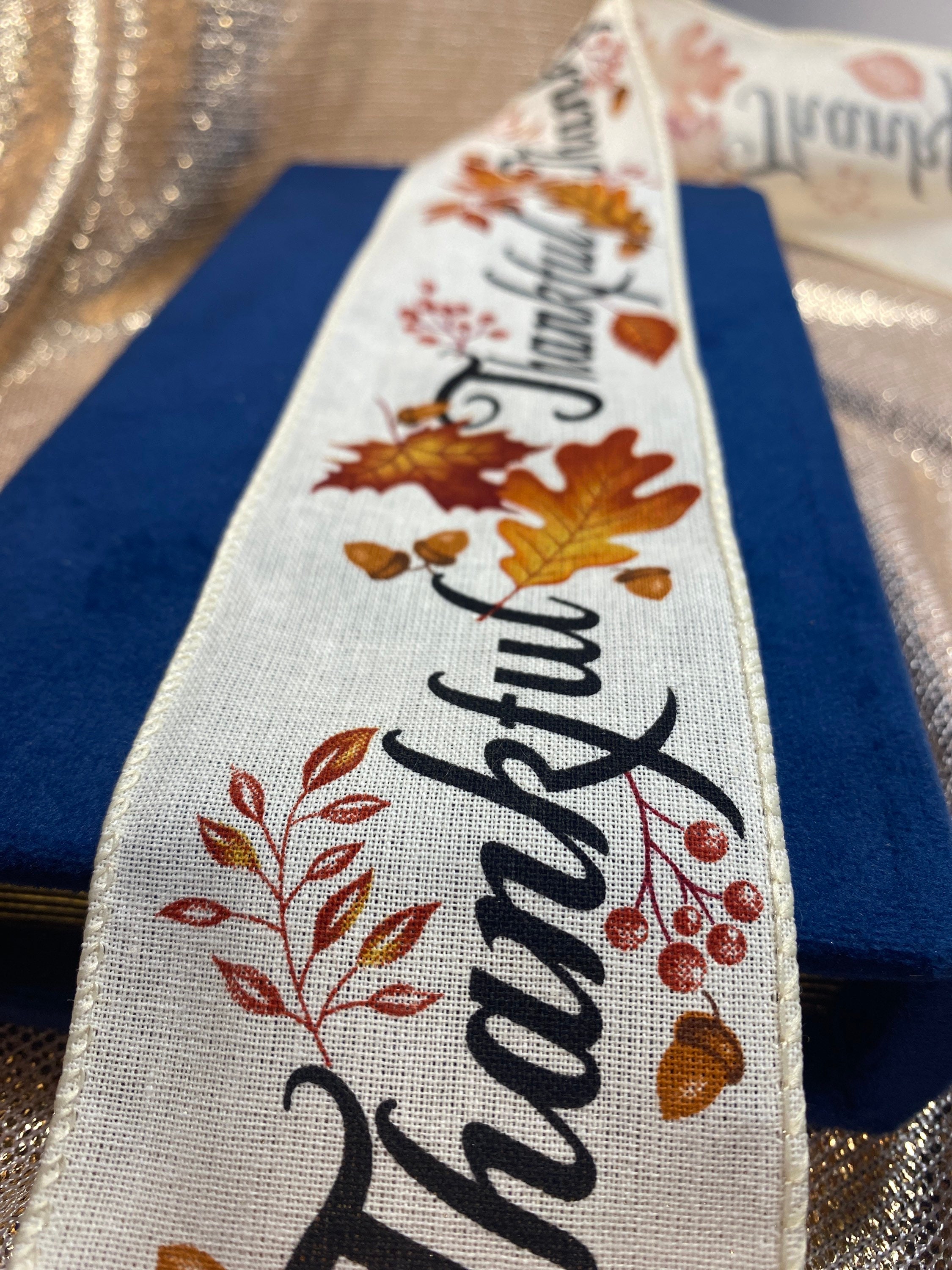 Thankful Fall Harvest Wired Ribbon Autumn Leaves Canvas Ribbon - Etsy