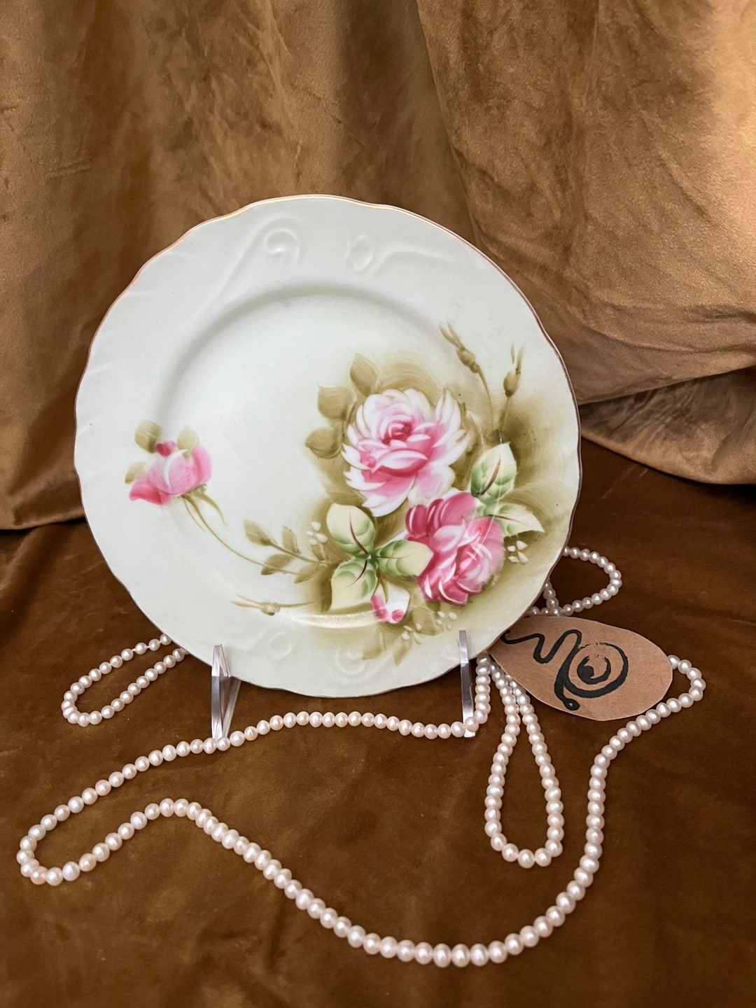 Lefton 7inch Rose Plate Gold Trim | Vintage Salad Plate Replacement ...