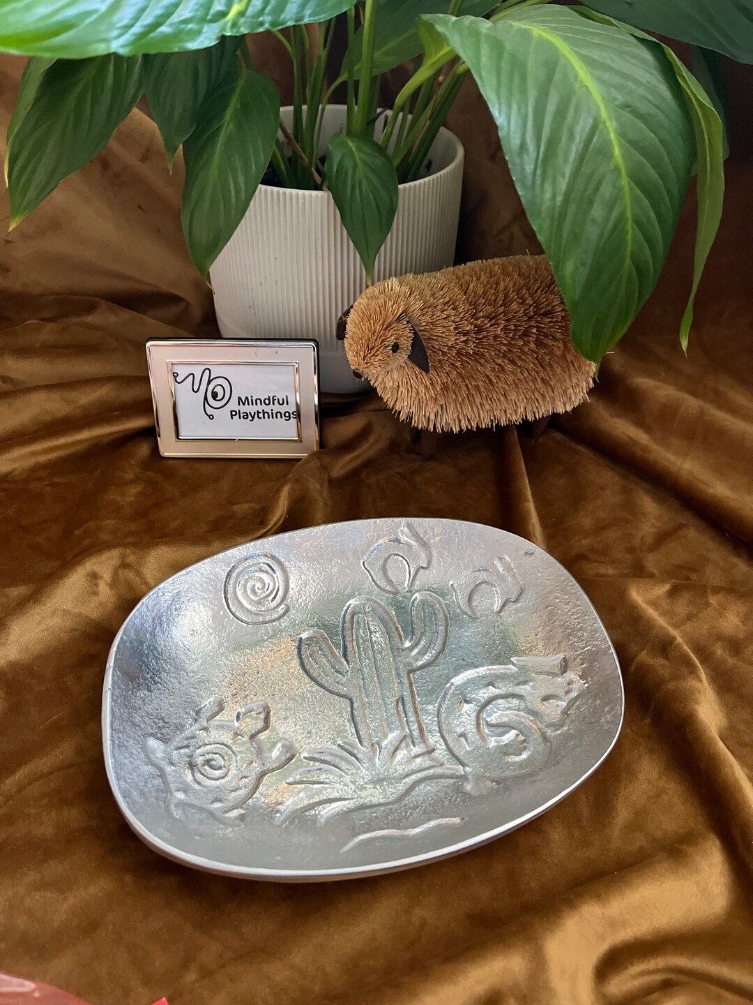 Daniel Boone Polished Pewter Tray Cactus Turtle Scene | Home Decor or ...