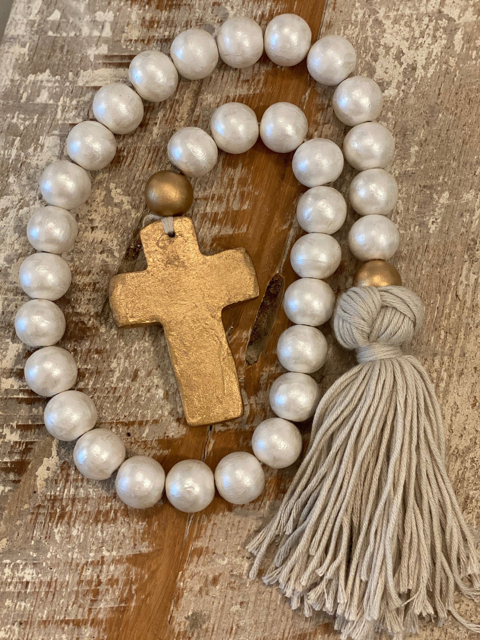 Small Blessing Bead Garland With Cross and Tassel - Etsy
