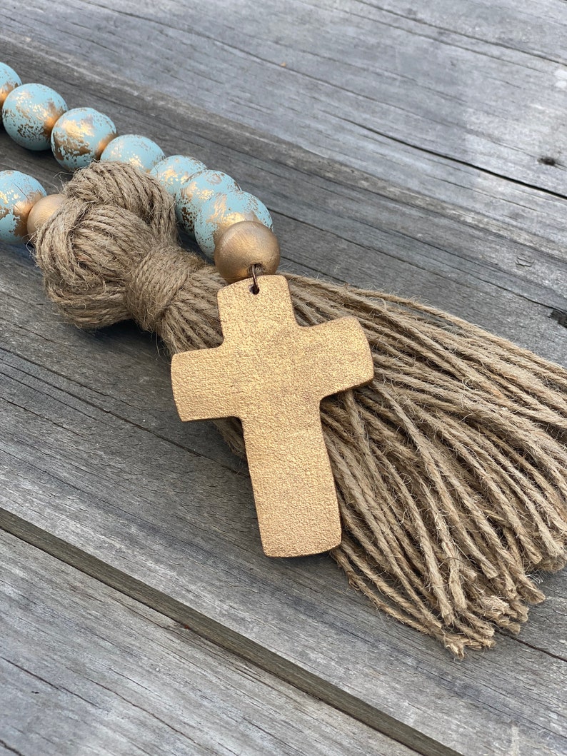 Large Blessing Bead Garland With Clay Cross and Tassel - Etsy