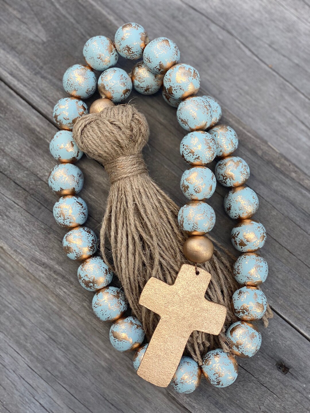 Large Blessing Bead Garland With Clay Cross and Tassel - Etsy