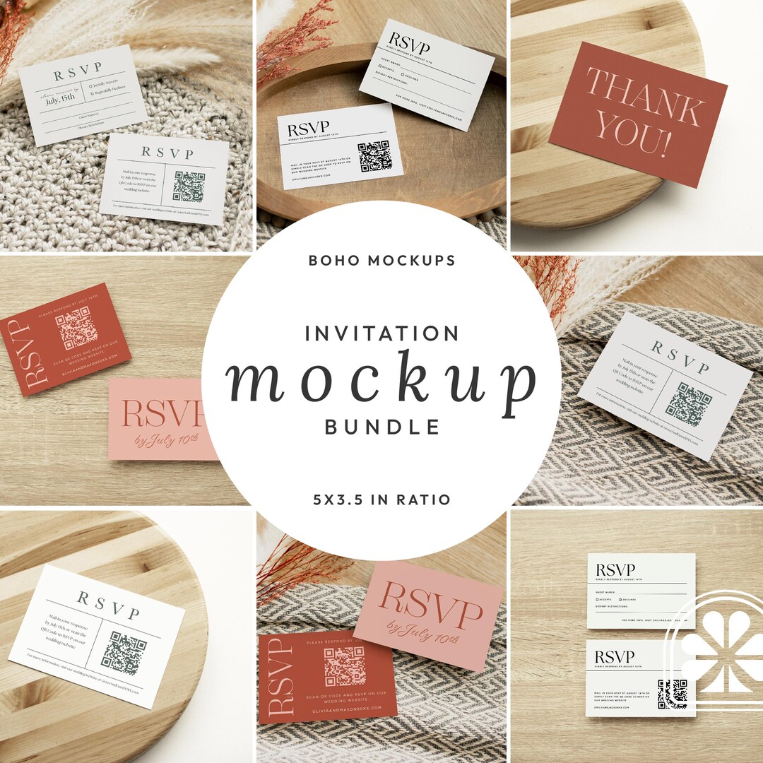 Invitation Mockup Bundle Boho Minimalist 3.5x5in Wedding Detail Party ...