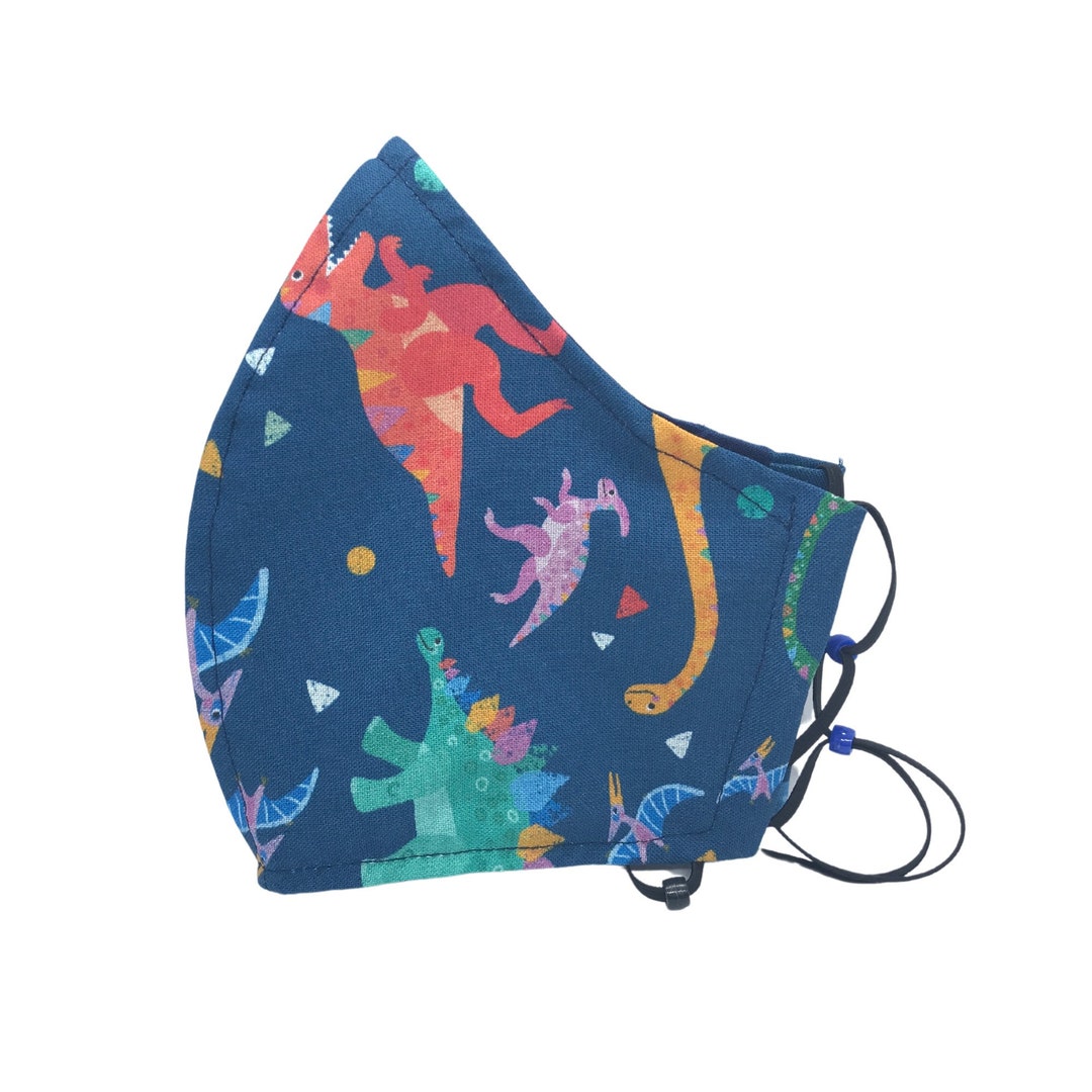 Blue Dinosaur Face Mask Cover With Nose Wire and Filter Pocket Small ...