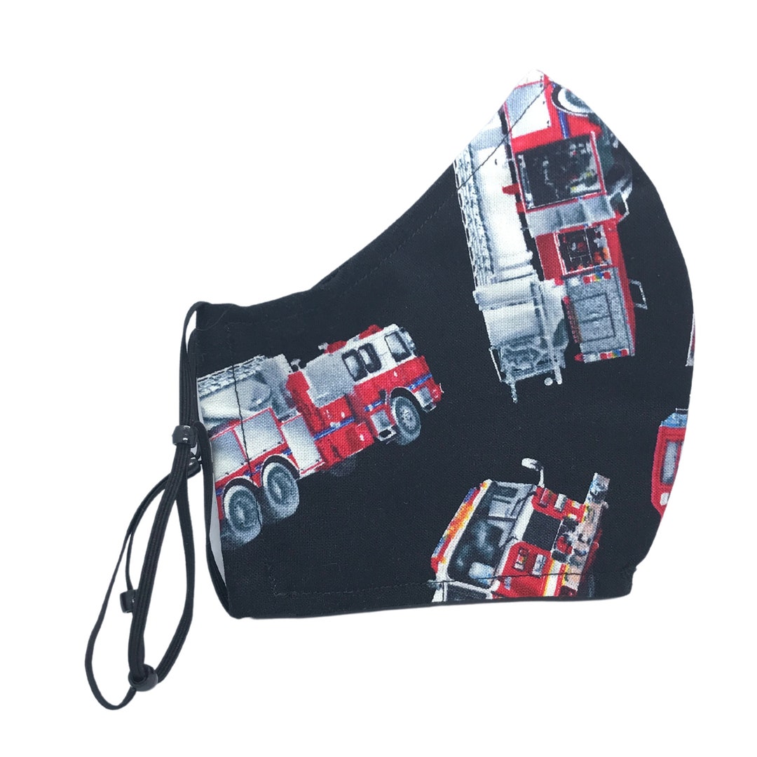 Black Red Fire Truck Face Mask Cover With Nose Wire and Filter Pocket ...