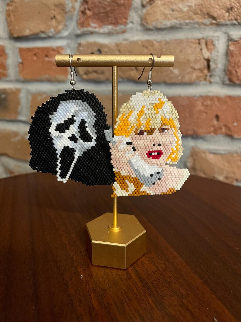 Scream Movie, Dangle & Drop Seed Bead Earrings, Hand-woven - Etsy